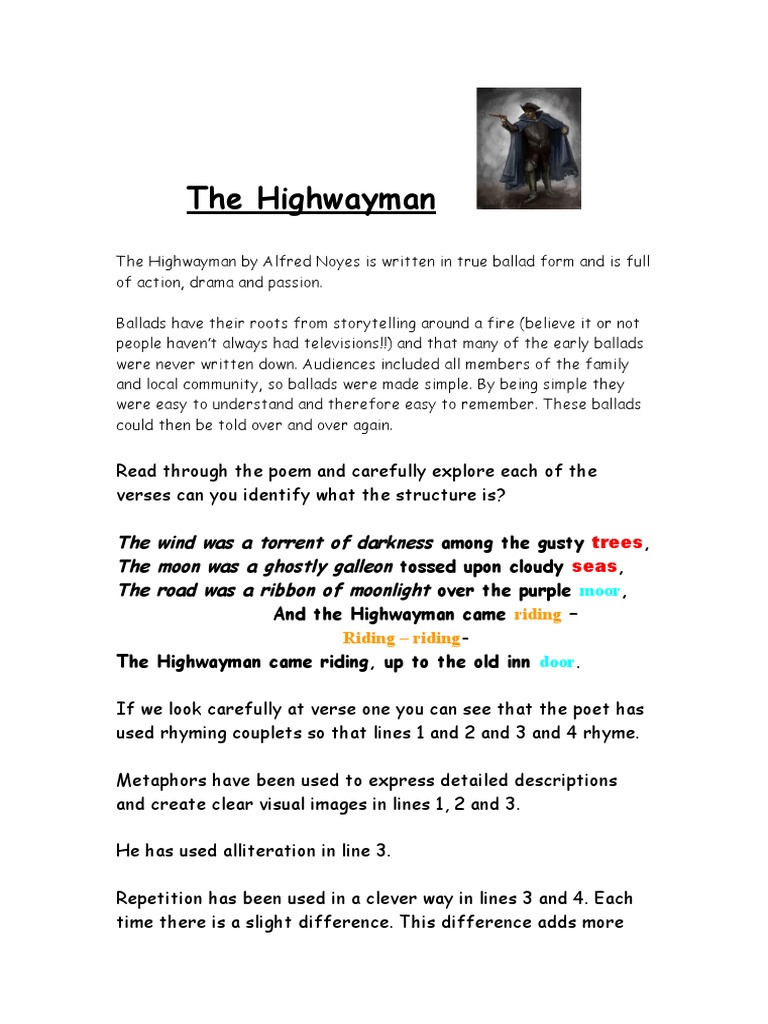 Analyzing "The Highwayman" Poem Structure | PDF
