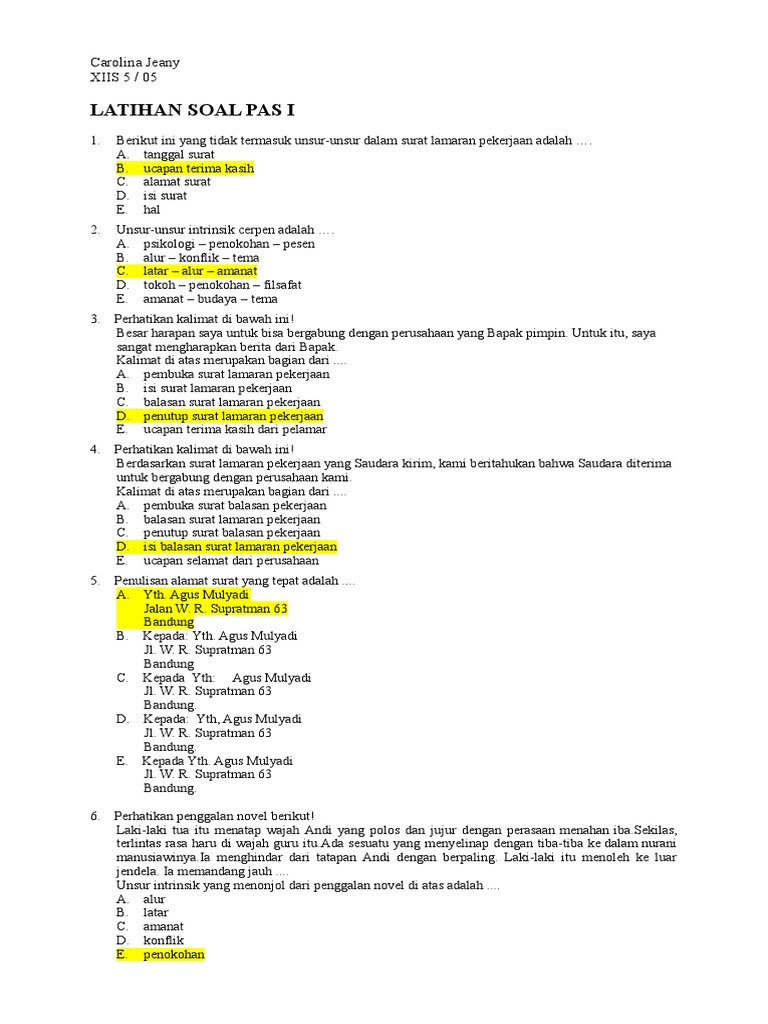 Latihan Soal Pas 1 2022 | PDF