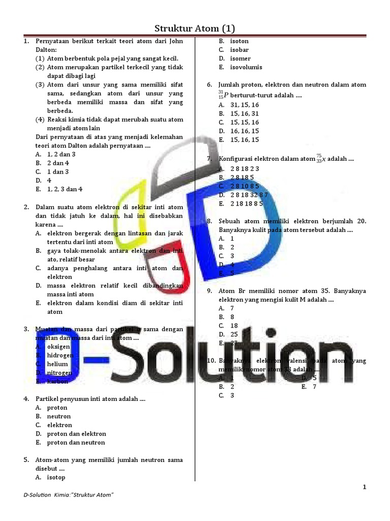 Soal Kimia Kelas 10 Semester 1 Struktur Atom | PDF