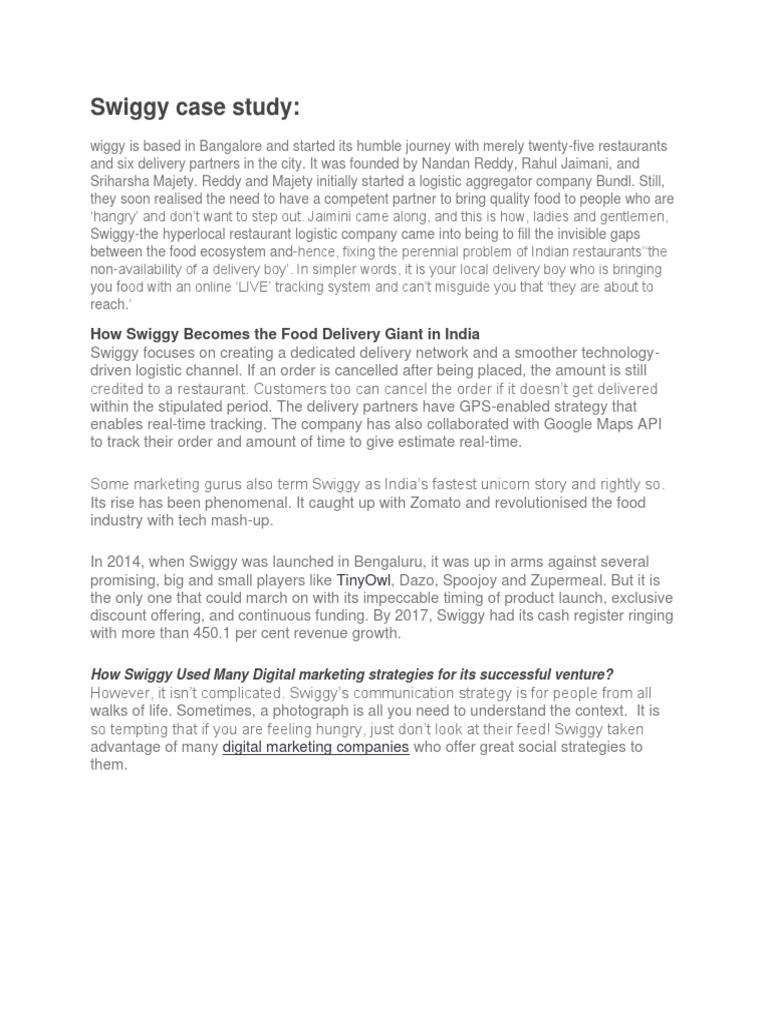 Swiggy Case Study | PDF | Career & Growth