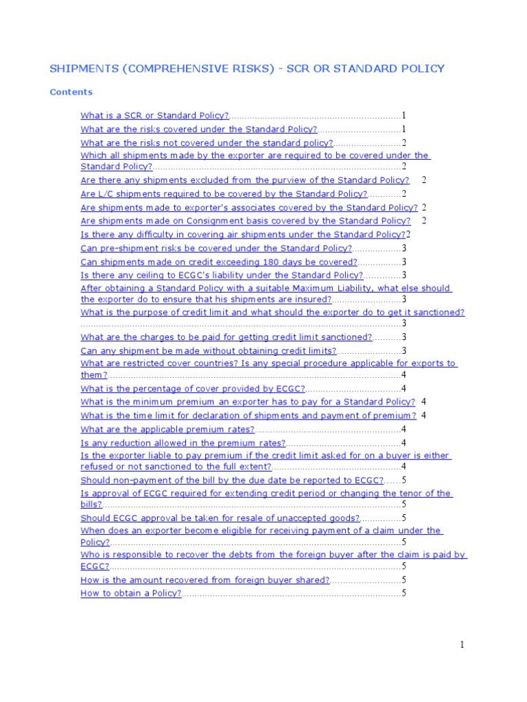 Shipments (Comprehensive Risks) - SCR or Standard Policy | Download ...