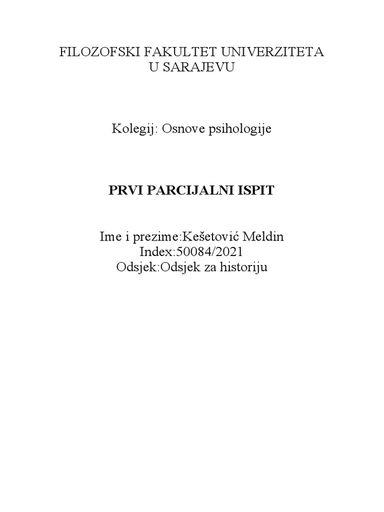 Zadaci Za Prvi Parcijalni Ispit - KesetovicMeldin - Historija | PDF