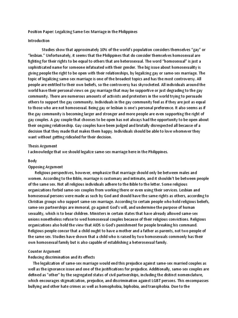 Position Paper (EAPP) | PDF | Homosexuality | Same Sex Marriage