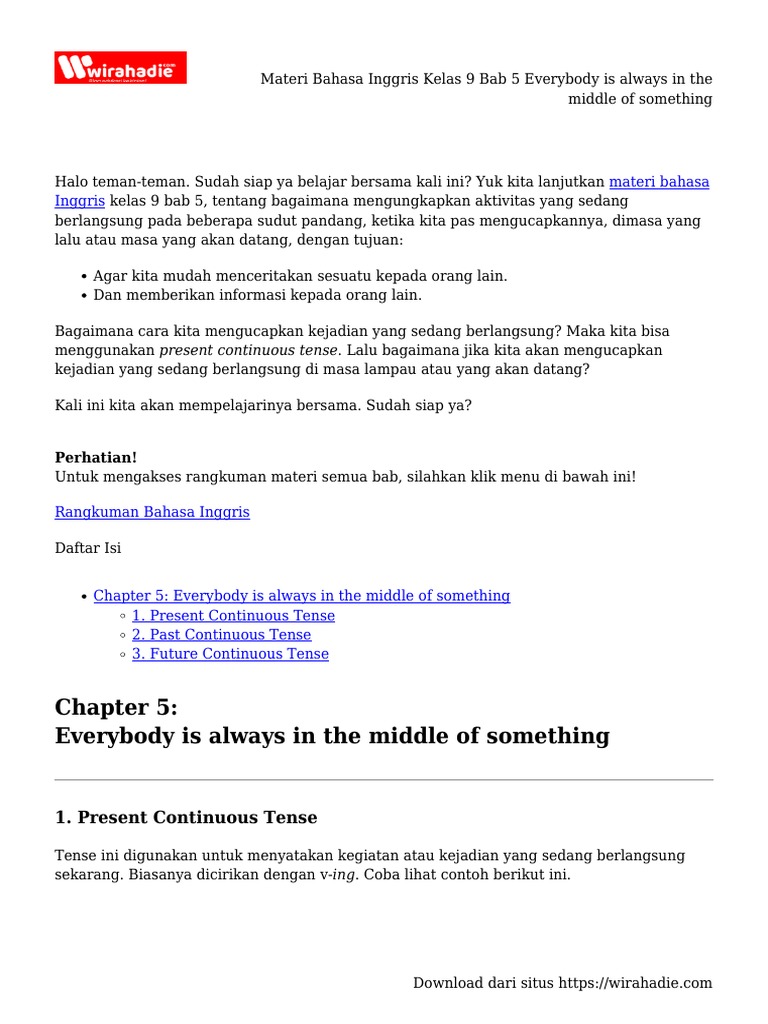 Materi Bahasa Inggris Kelas 9 Bab 5 Everybody Is Always in The Middle of Something | PDF