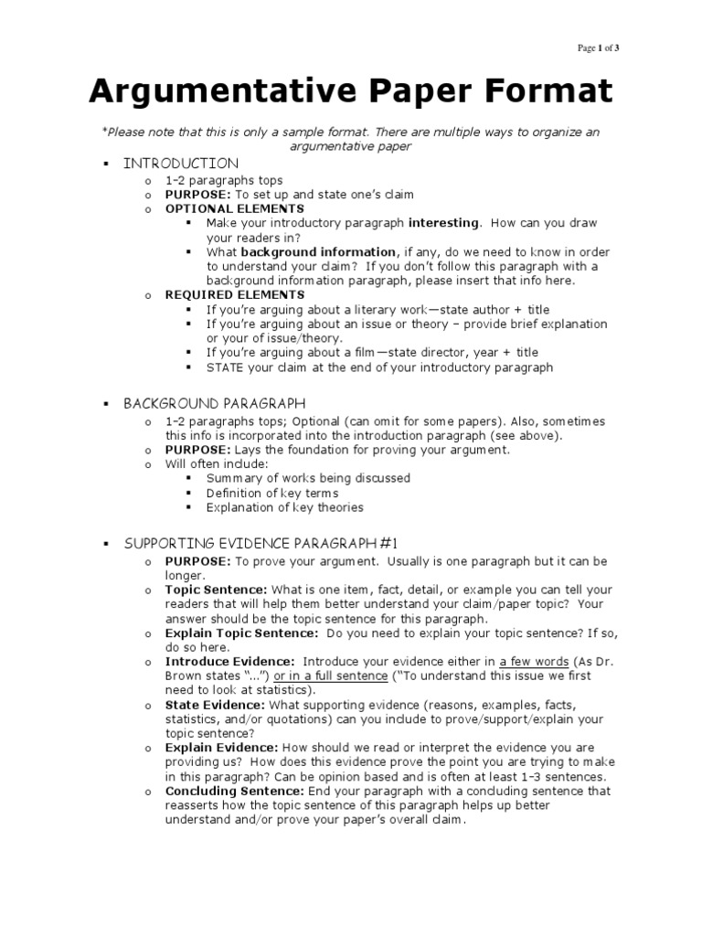 Argumentative Essay Outline Format | PDF