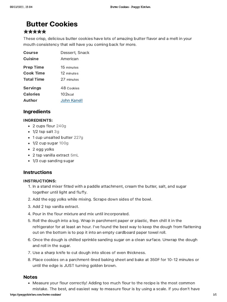 Butter Cookies - Preppy Kitchen Free Recipe | PDF | Butter | Baking