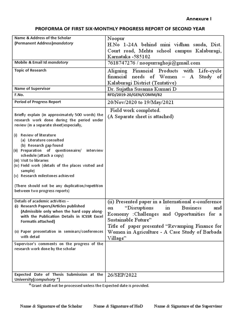2019-20 Second Second Progress Report Formats - 1 | PDF