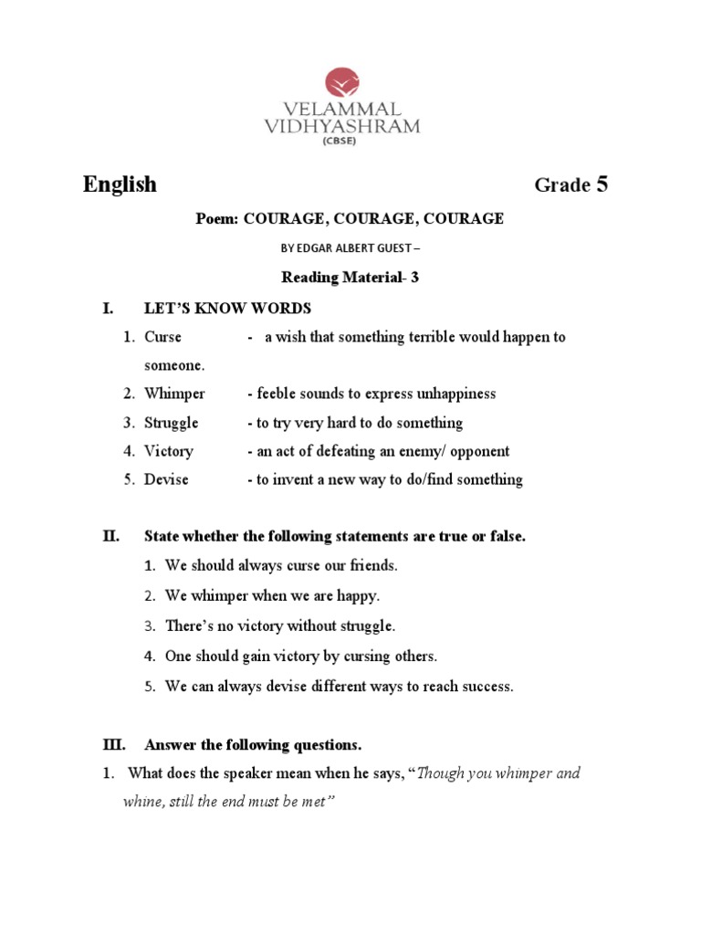 Gr5 English M3 Courage | PDF