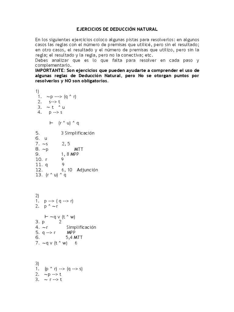 Ejercicios Resueltos de Deducción Natural | PDF | Métodos y materiales ...