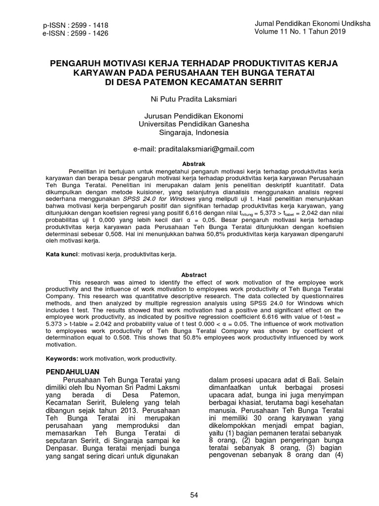 Pengaruh Motivasi Kerja Terhadap Produktivitas Kerja Karyawan Pada ...