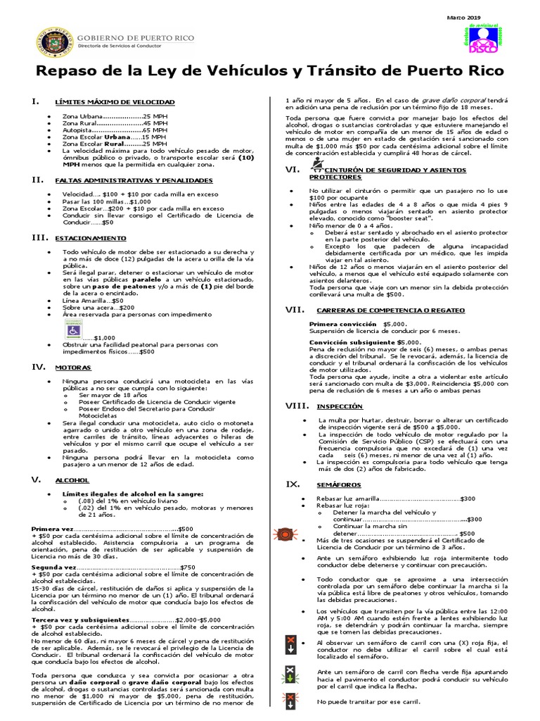Resumen de la Ley 22 de Tránsito PR | PDF | Peatonal | Semáforo