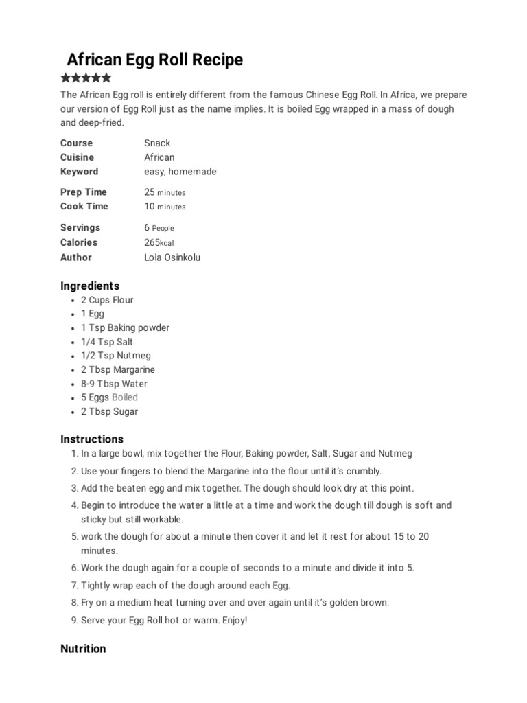 African Egg Roll Recipe - Chef Lolas Kitchen | PDF | Cooking, Food & Wine