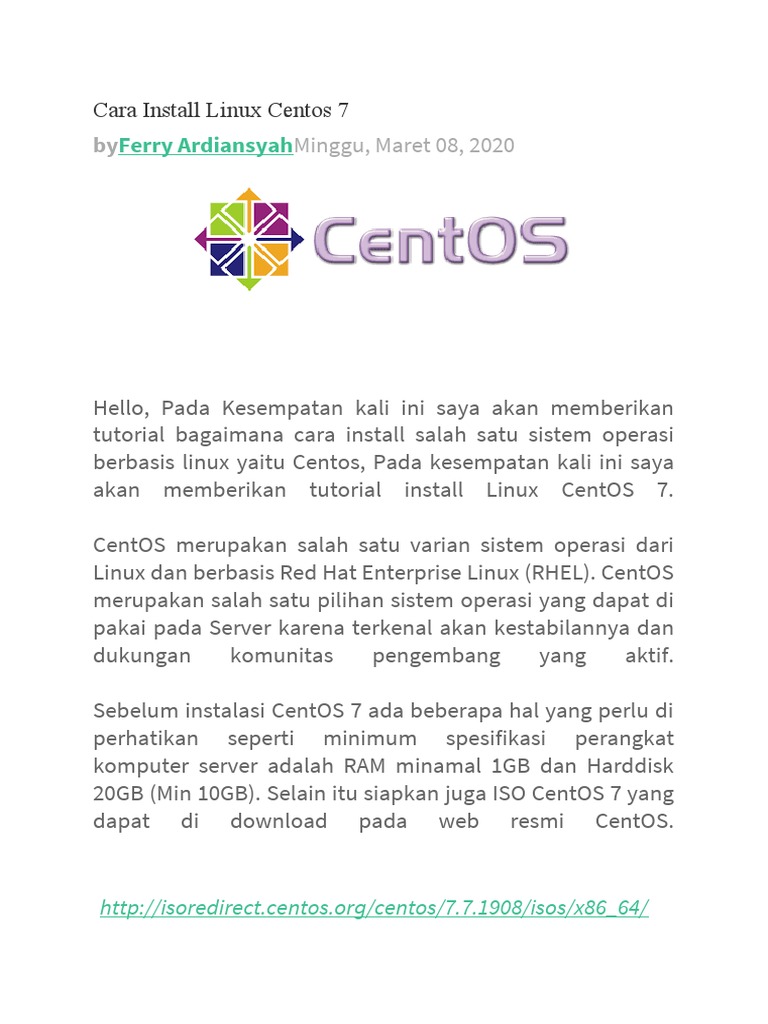 Materi Instalasi Sistem Operasi Berbasis Linux Centos 7 | PDF