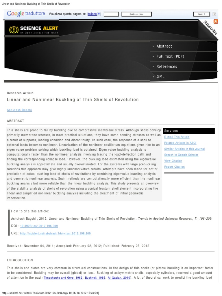 Linear and Nonlinear Buckling of Thin Shells of Revolution | PDF | Buckling | Eigenvalues And ...