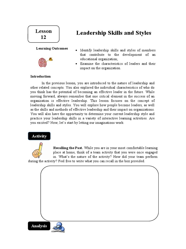Lesson 12. Leadership Skills and Styles | PDF