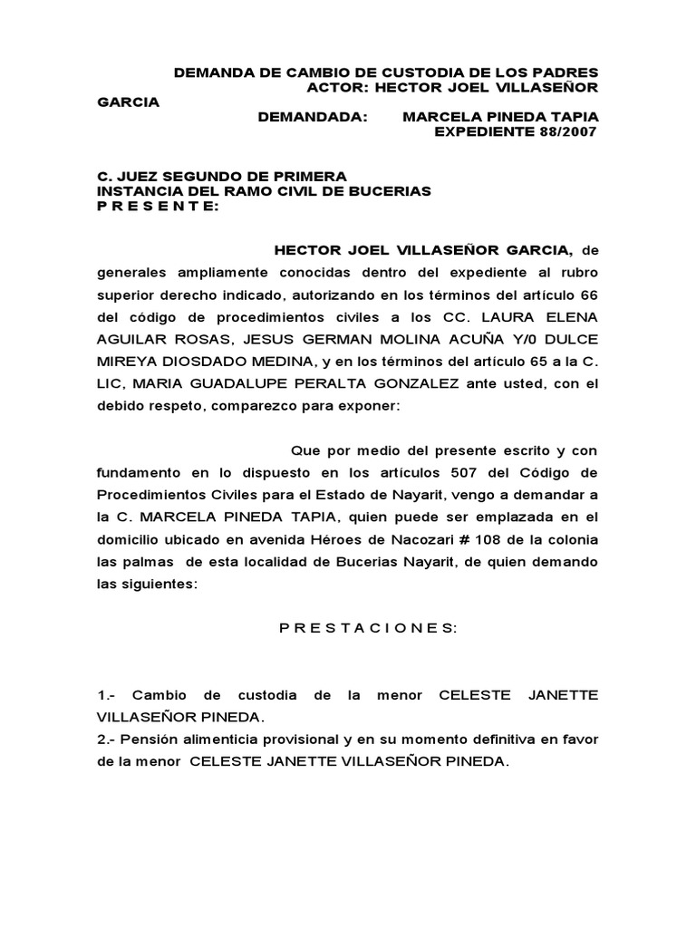 Demanda de Cambio de Custodia de Los Padres | PDF | Sentencia (ley) | Derechos de los niños