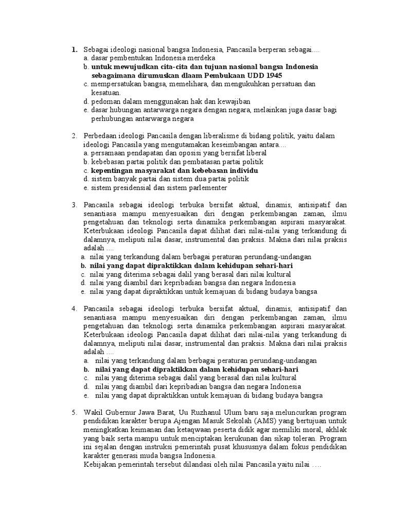 SOAL PAS PPKN KELAS X - MGMP2022 - SMAN 1 Pare | PDF | Politik