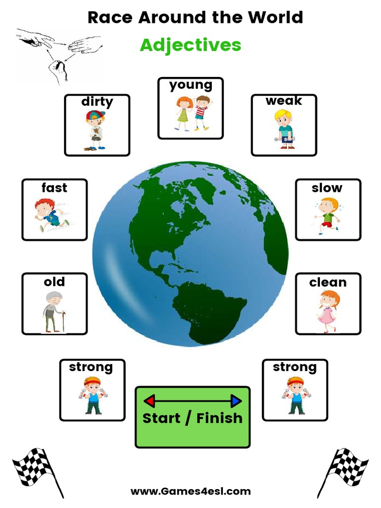 Adjectives Board Game Race Around The World | PDF