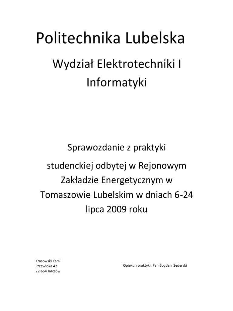 Sprawozdanie Z Praktyk | PDF Sprawozdanie Z Praktyk | PDF