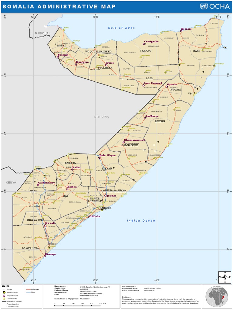 OCHASom Administrative Map Somalia A4 0 | PDF | Somalia