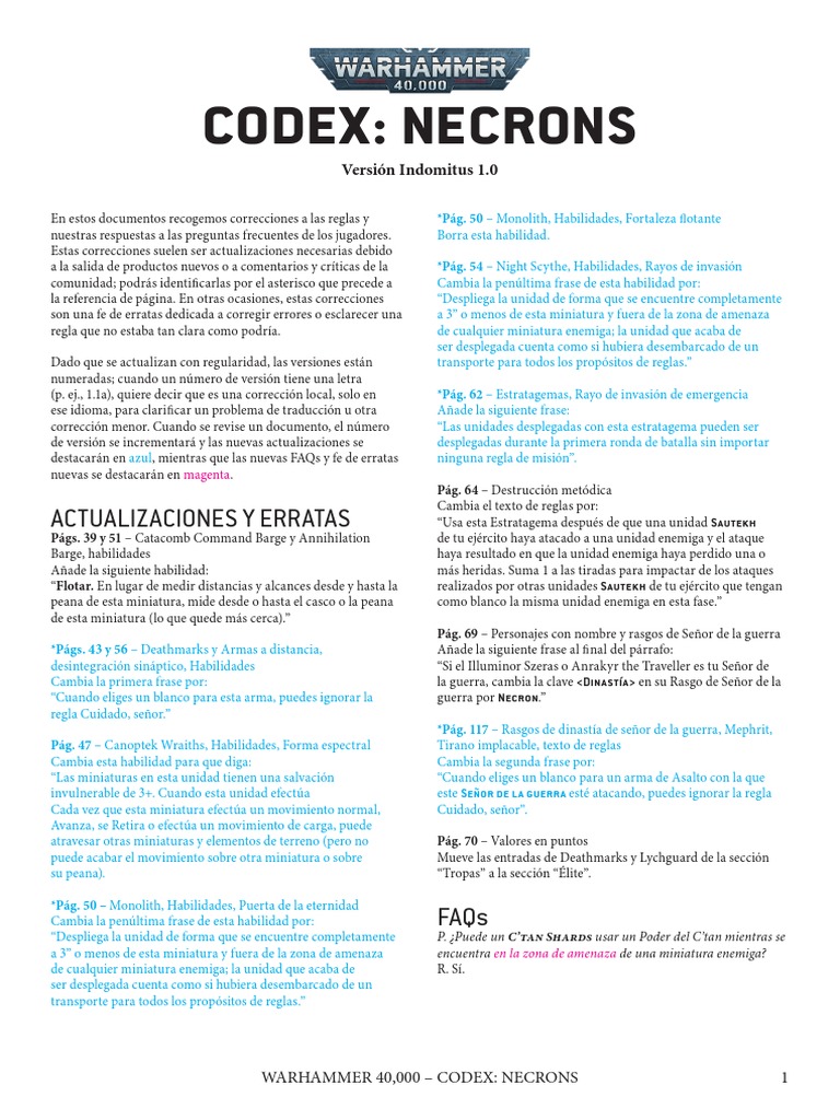 9 Ed - FAQ - Codex Necrons v.1.0 | PDF