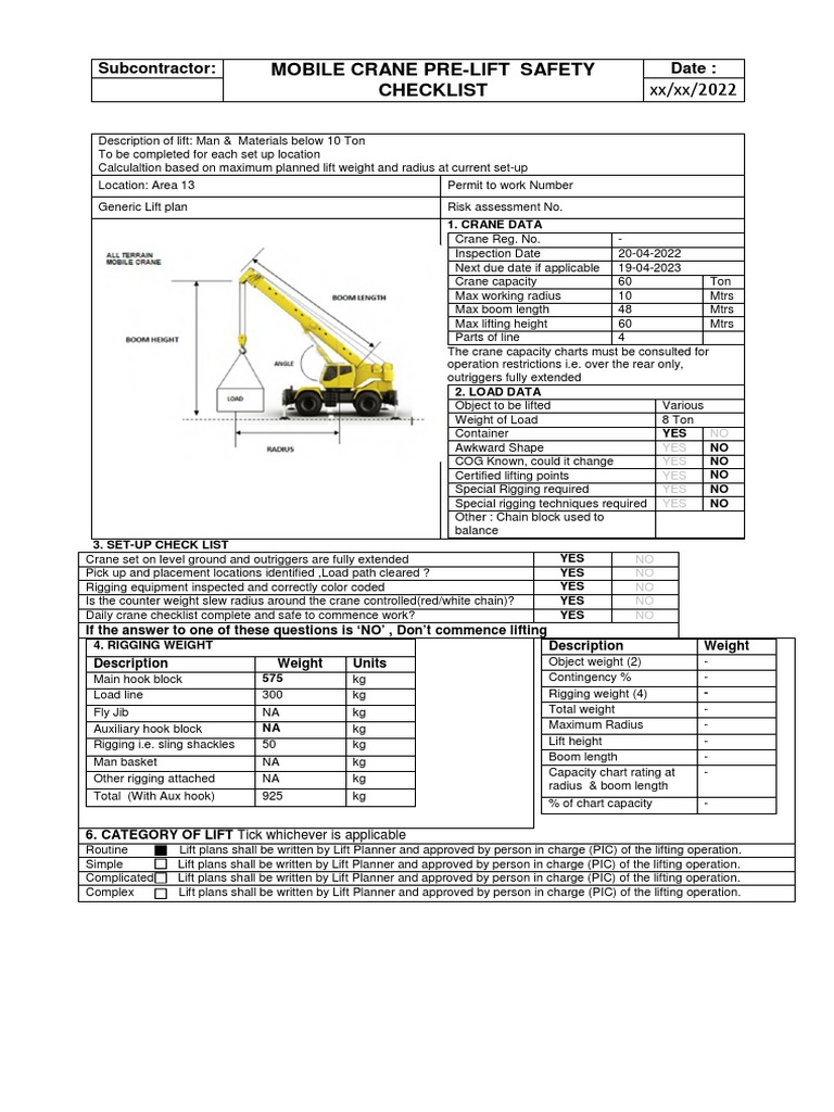 Pre-Lifting Safety-Check List | PDF | Crane (Machine)