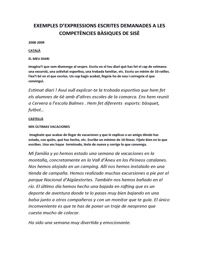 Expressió Escrita Textos Competències-1 | PDF