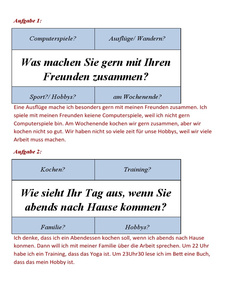 A2 - Sprechen Teil 1+2 (Alle Themen) | PDF