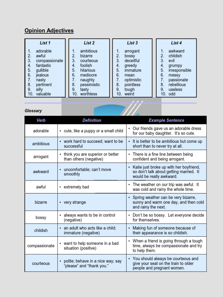 Examples of Opinion Adjectives | PDF