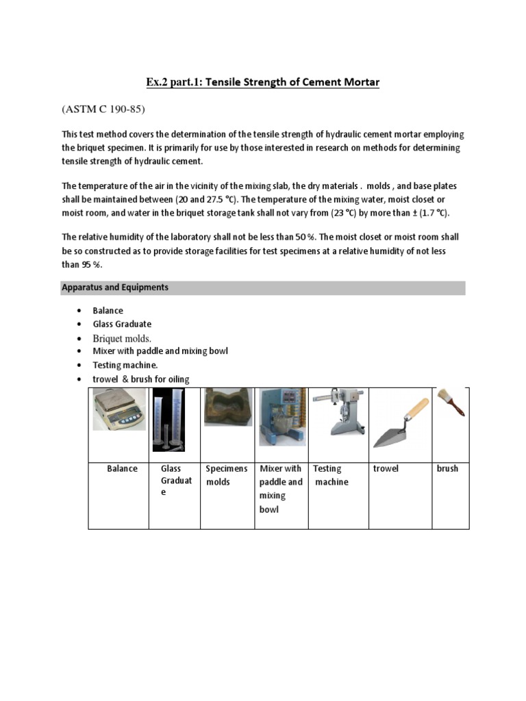 Tensile Strength of Cement Mortar | PDF