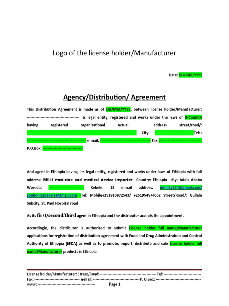 Efda Agency Agreement Form | PDF | Indemnity | Trademark