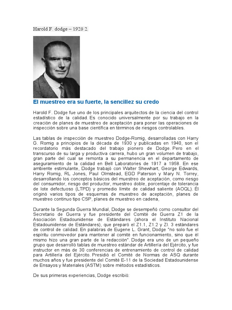 Harold F. Dodge: Pionero en Control de Calidad | PDF | Estadísticas ...