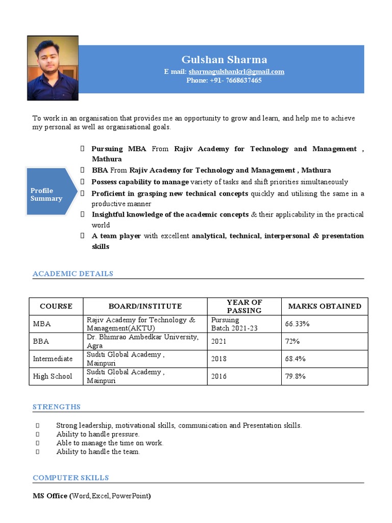 Gulshan Resume | Download Free PDF | Communication | Cognition