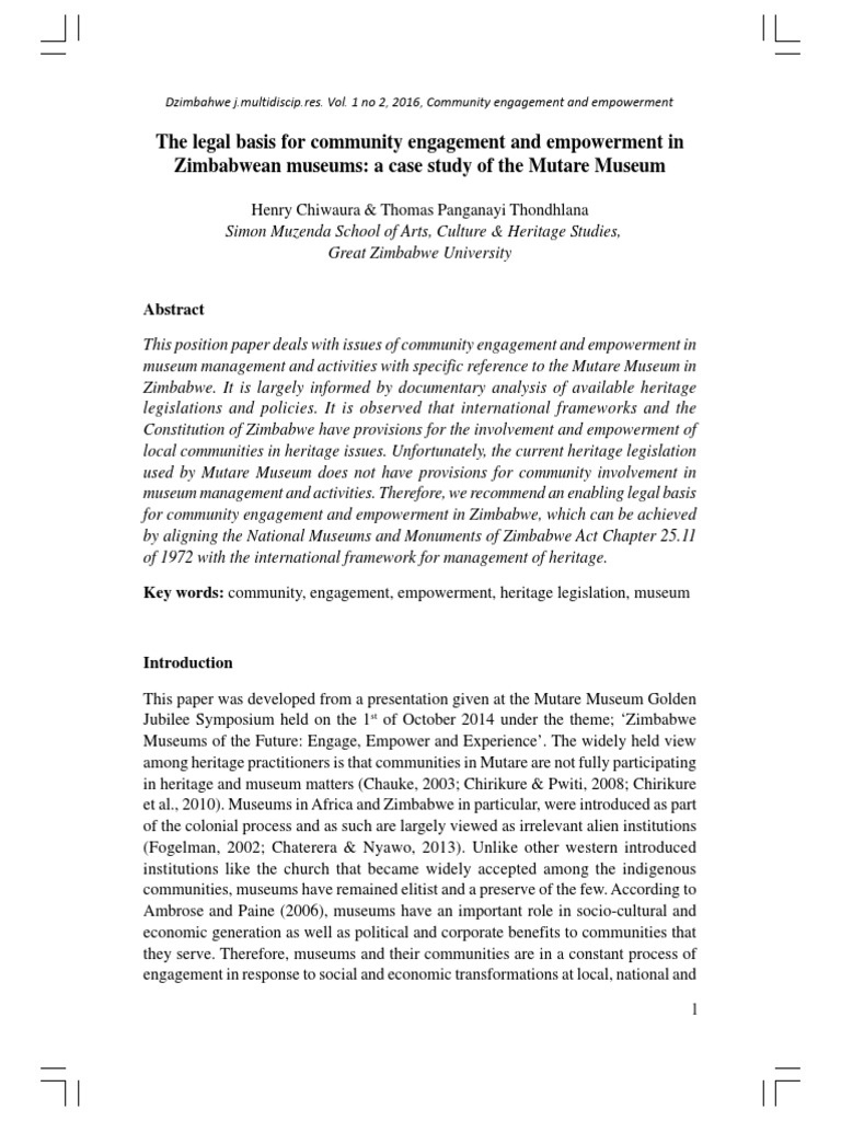 The Legal Basis For Community Engagement and Empowerment in Zimbabwean ...