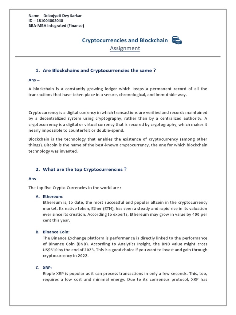 Cryptocurrency & Blockchain - Assignment | PDF | Cryptocurrency | Bitcoin