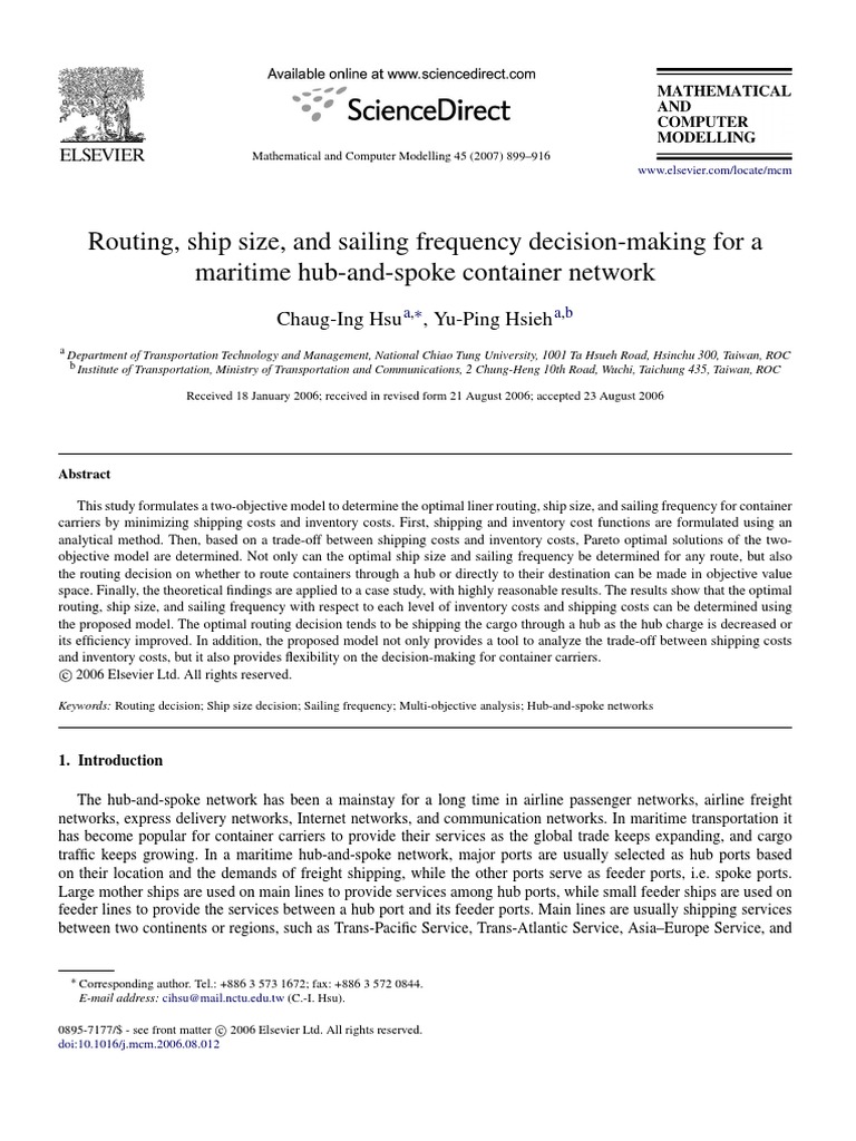 Routing Ship Size and Sailing Frequency Decisionmaking For A Maritime ...