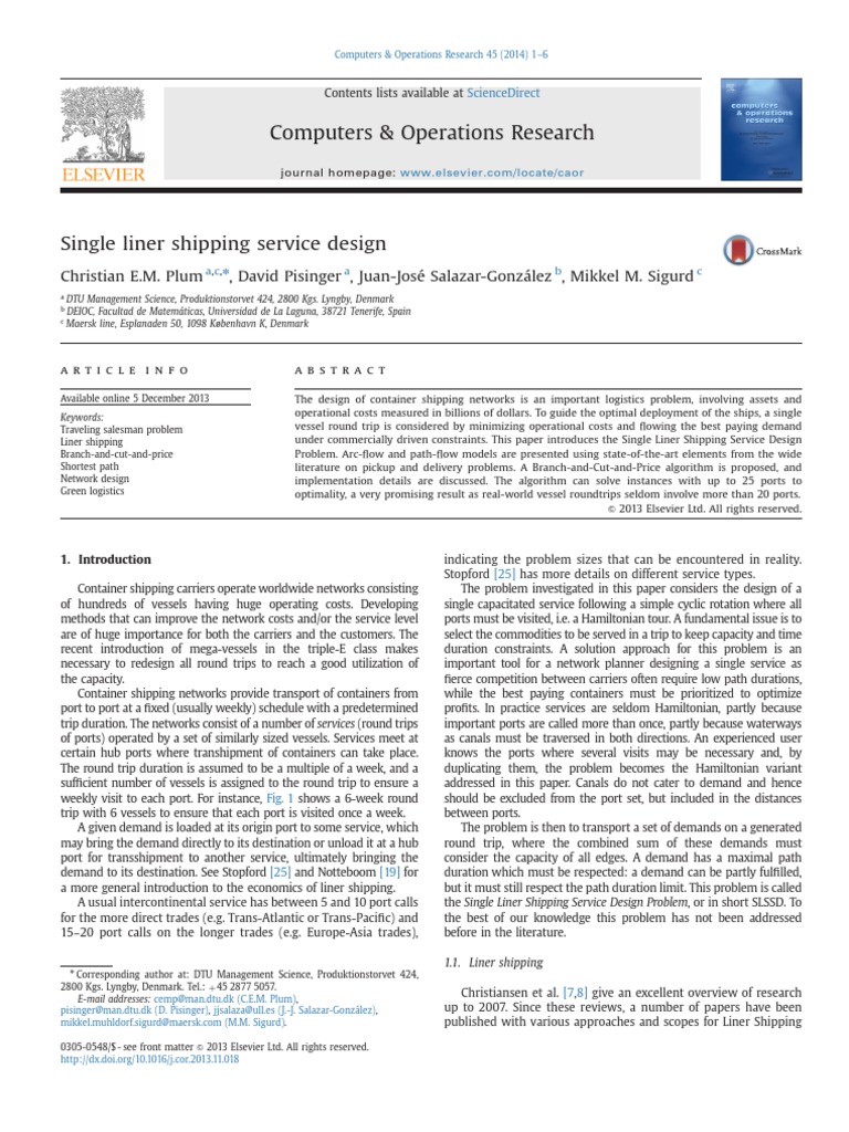 Single liner shipping service design problem solved | PDF | Mathematical Optimization | Port