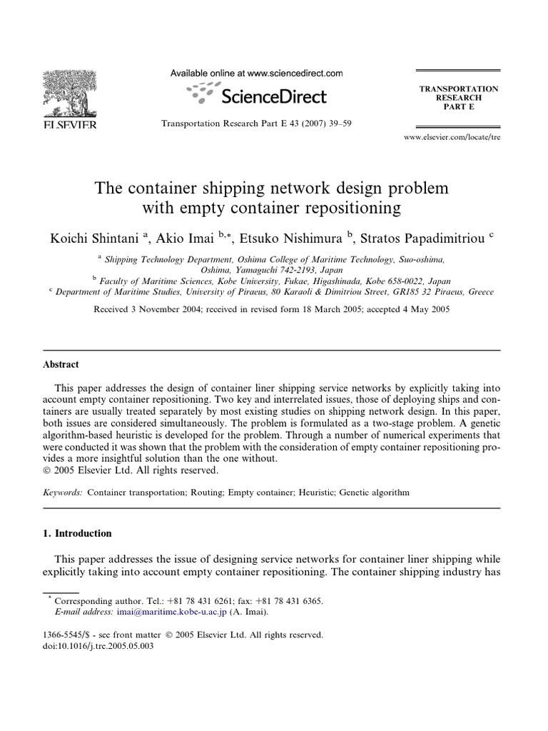 The Container Shipping Network Design Problemwith Empty Container Repositioning | PDF