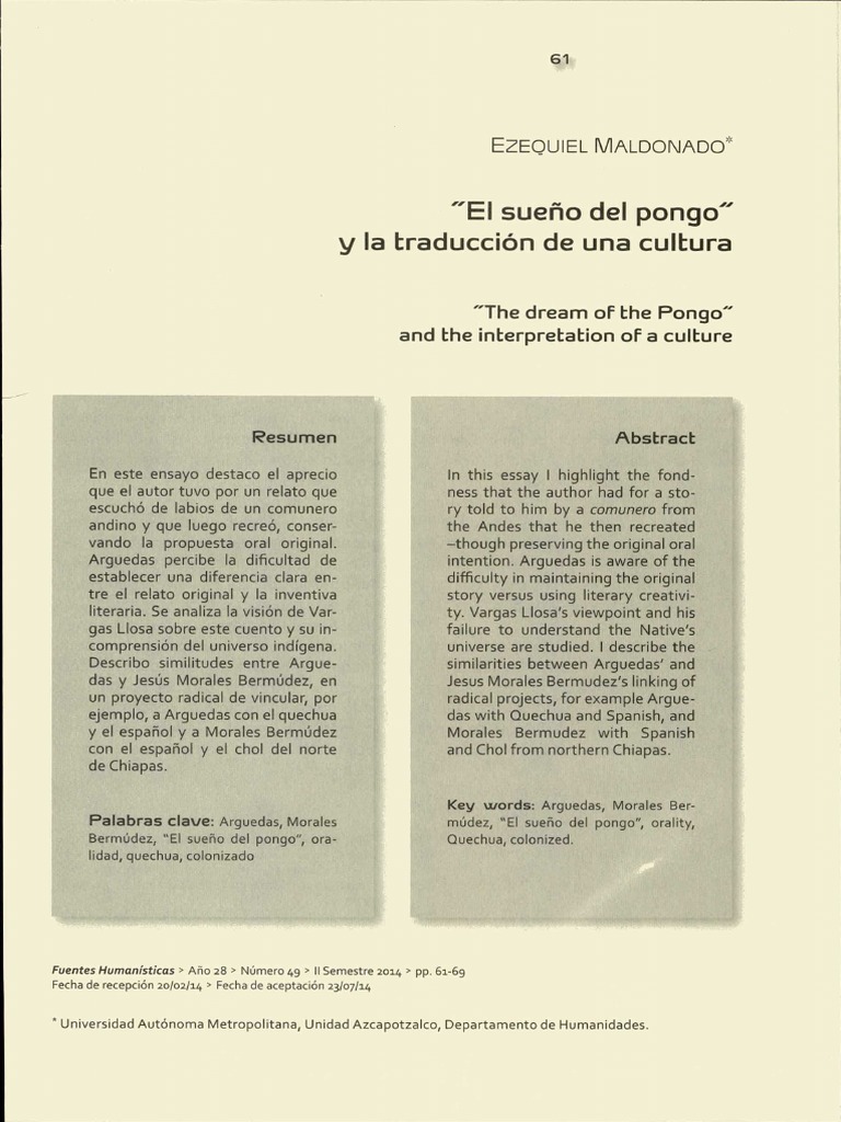 El Sueño Del Pongo Analisis | PDF | Cuentos | México