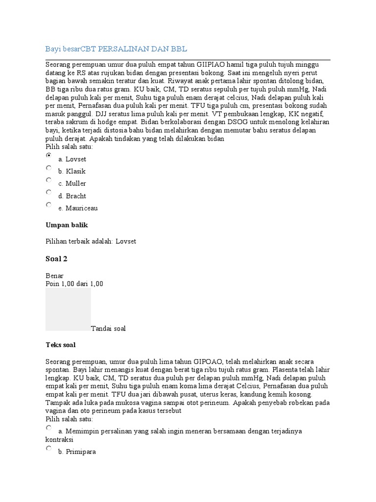 CBT Persalinan Dan BBL | PDF