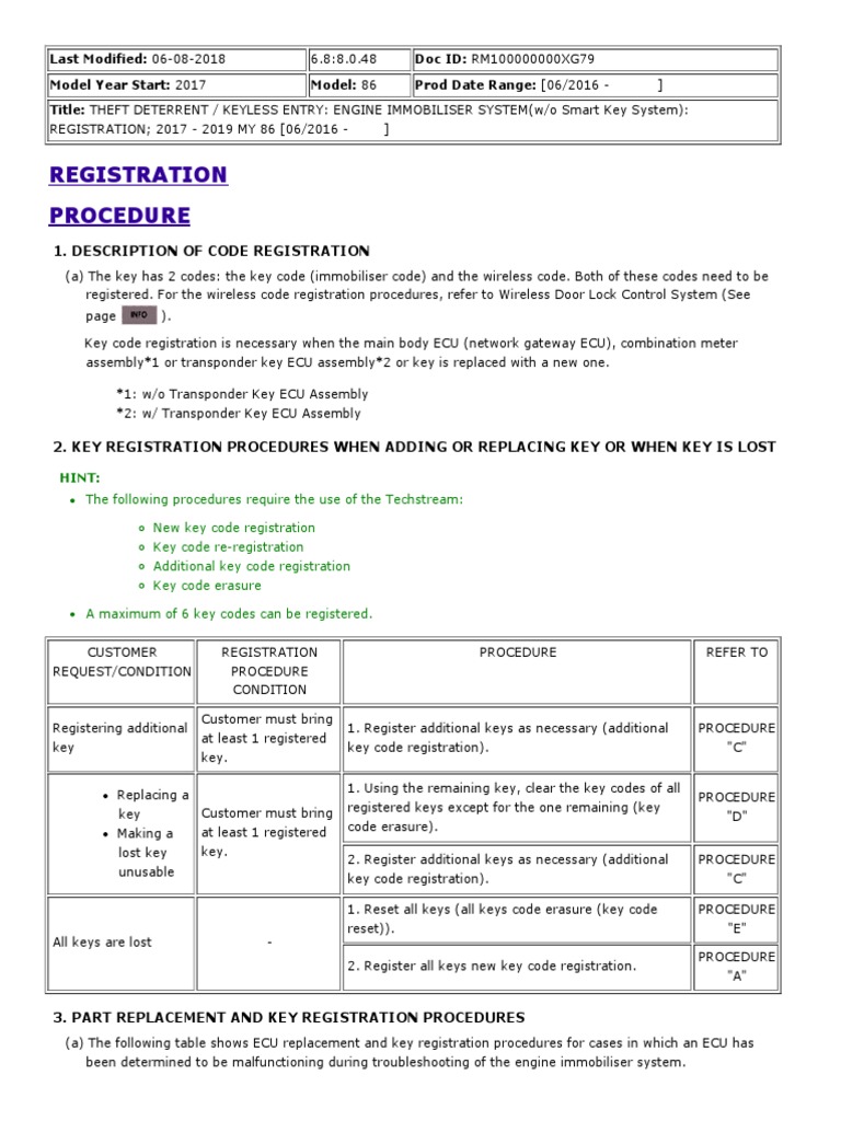 Toyota 86 Key Registration Guide | PDF