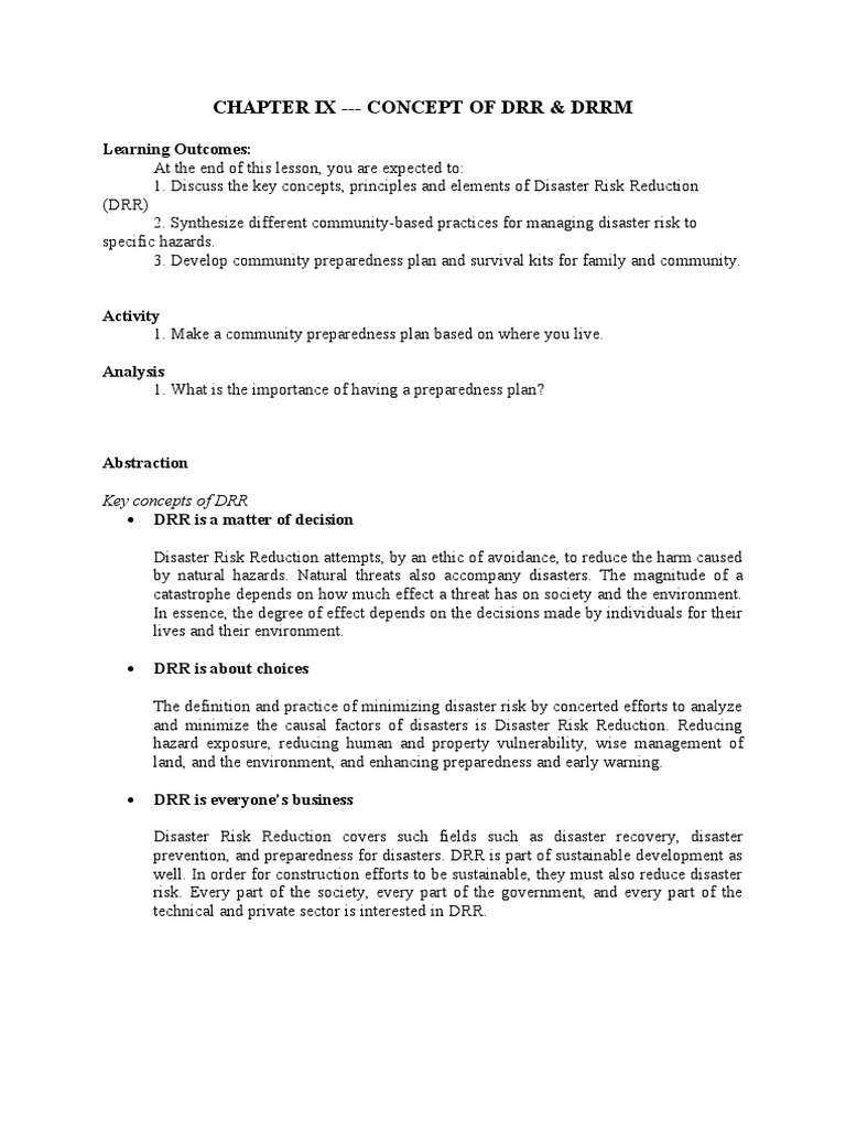 DRR Chapter 9 | PDF | Disaster Risk Reduction | Emergency Management