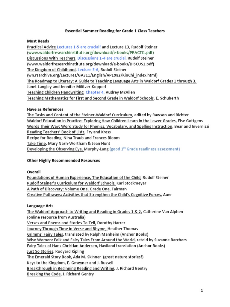 1st Grade Essential Reading For Teachers.2017.final | PDF | Waldorf ...