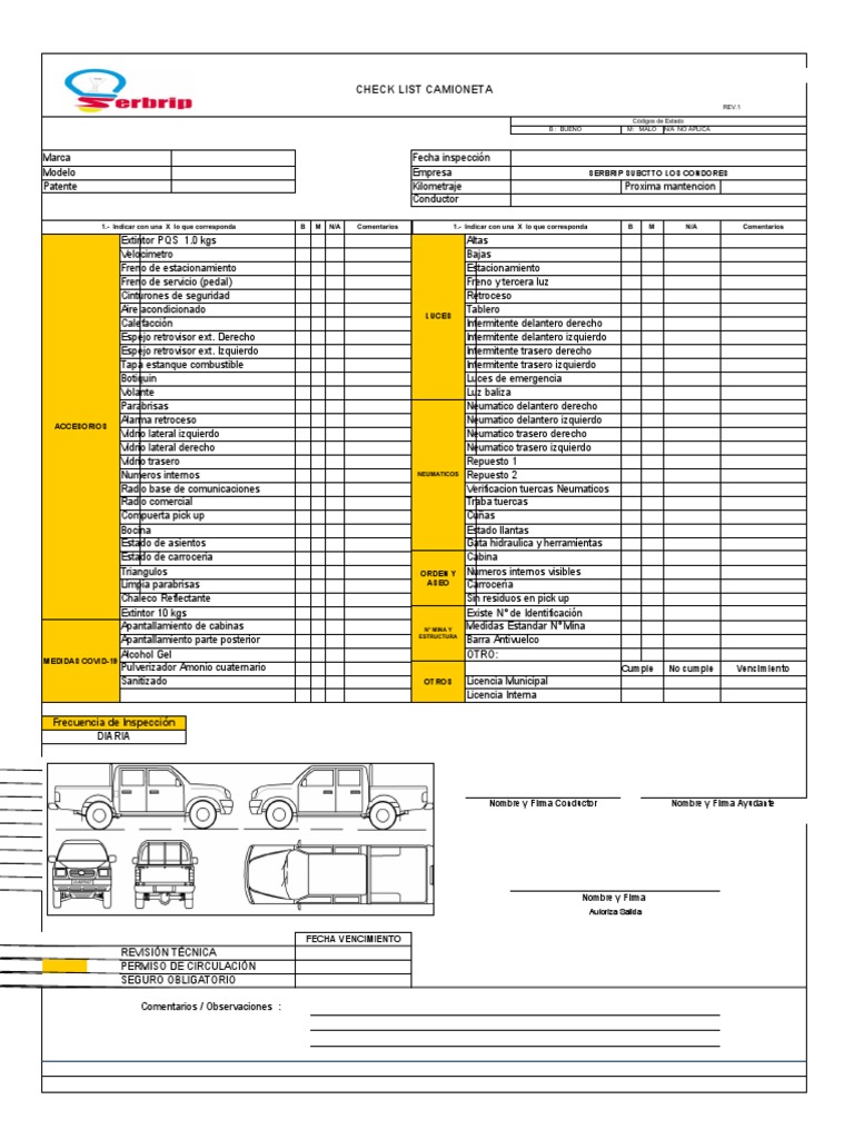 Check List Camioneta | PDF | Neumático | Vehículo de motor