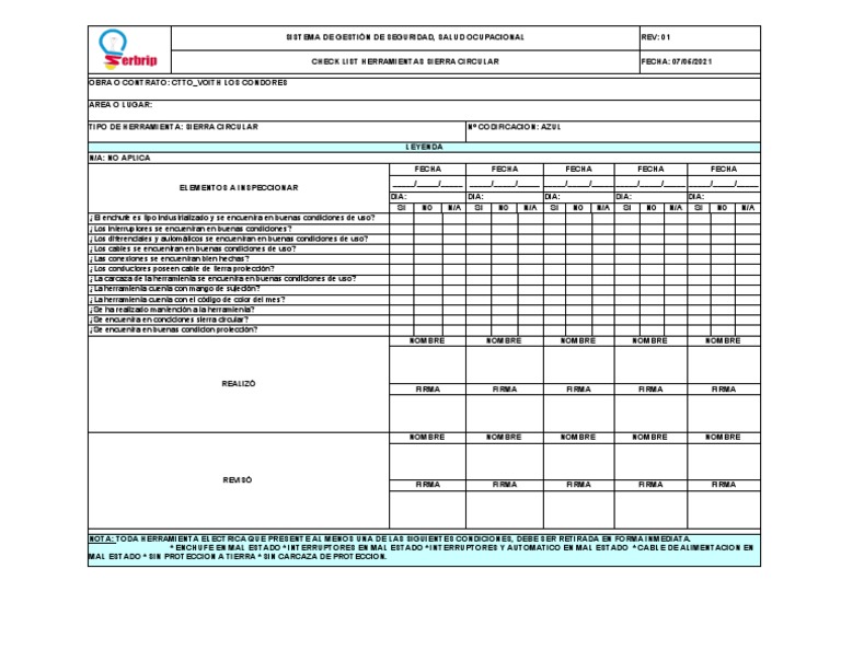 Check List Sierra Circular | PDF