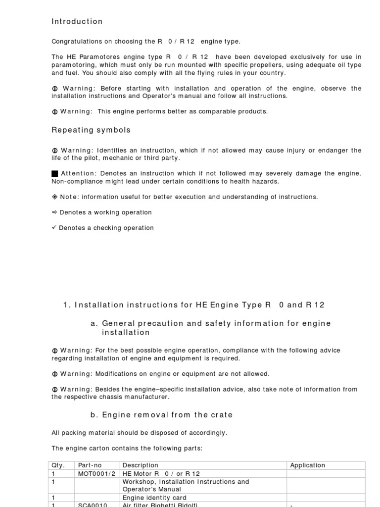 Blackhawk R90-R125 Paramotor Engine Owner's Manual | PDF | Carburetor ...