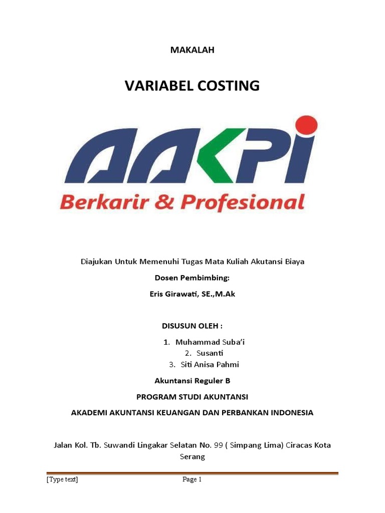 Makalah Variabel Cost Kel 5 Ak - Biaya | PDF | Bisnis