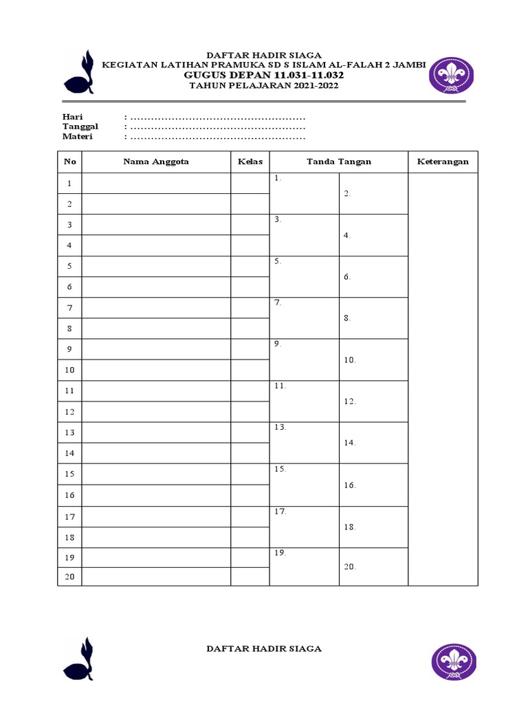 Daftar Hadir Pramuka | PDF