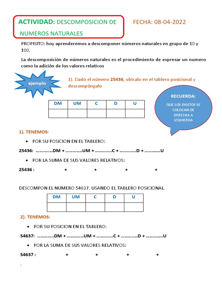 Descomposicion de Numeros Naturales | PDF