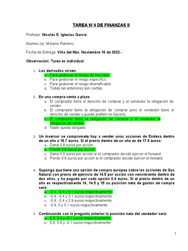 Tarea N°4 de Finanzas II Individual | PDF | Opción (Finanzas) | Consentimiento